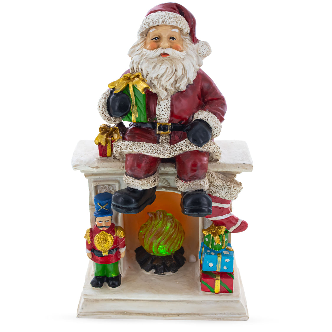Buy Santa Sitting on a Fireplace LED Lights Figurine 7.75 Inches ...
