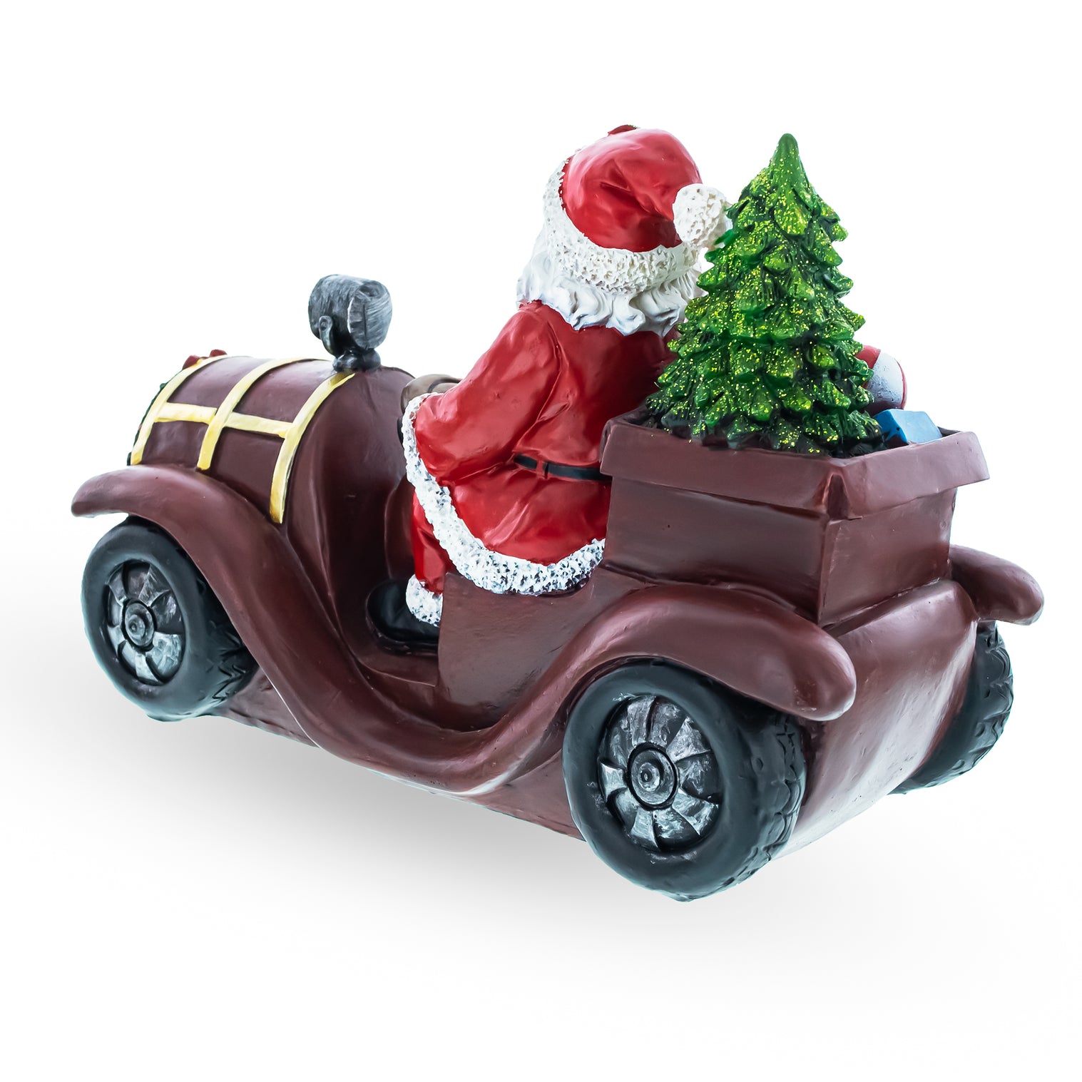 Buy Santa Driving Classic Car with LED Lights Figurine 10.5 Inches Long ...