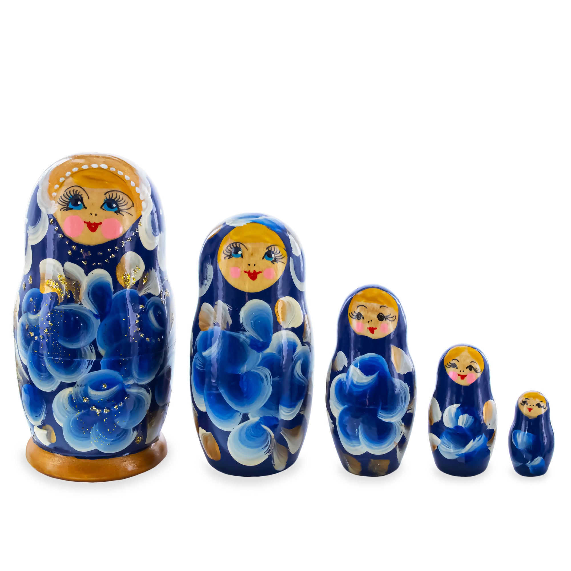 Buy Blue Color with Blue Flowers Wooden Nesting Dolls – BestPysanky